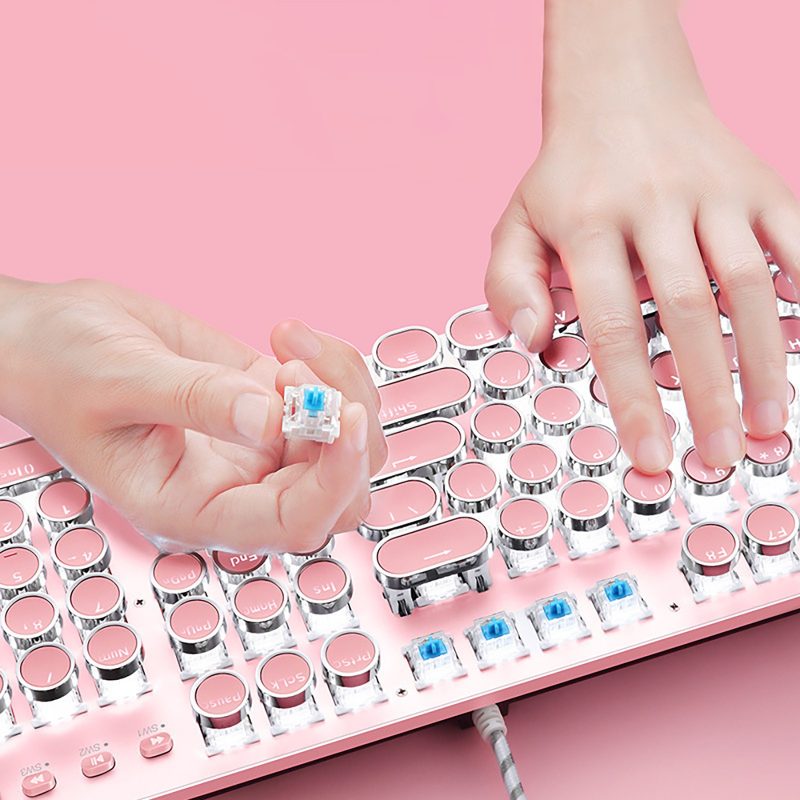 Blue Switches Mechanical Keyboard Retro Punk Typewriter-Style Round ...